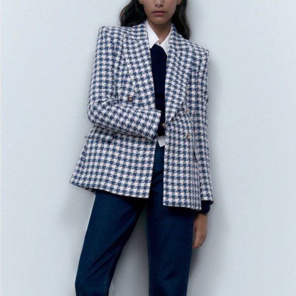 Zara | Jackets & Coats | Zara Textured Houndstooth Jacket | Poshmark